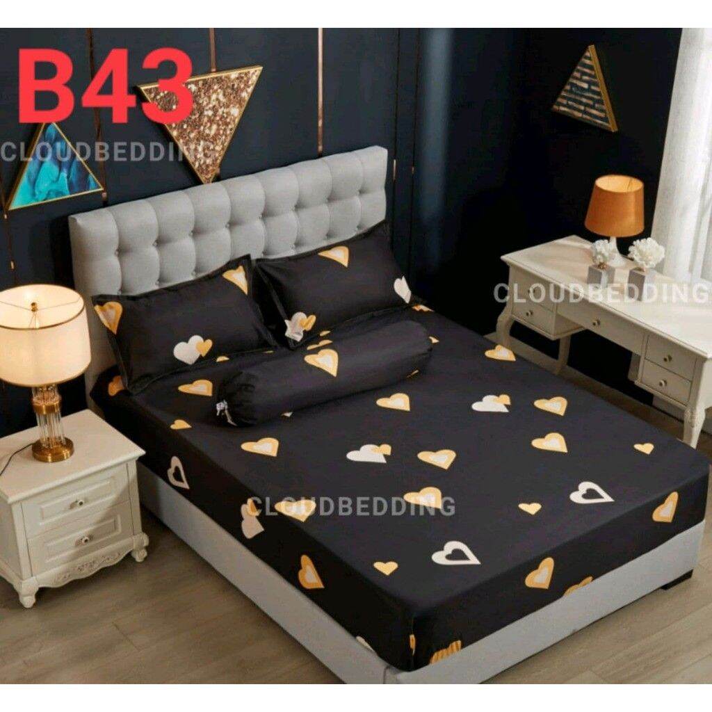 Premium Cotton 4in1 Queen King/2in1 Single Fitted Bedsheet Getah ...