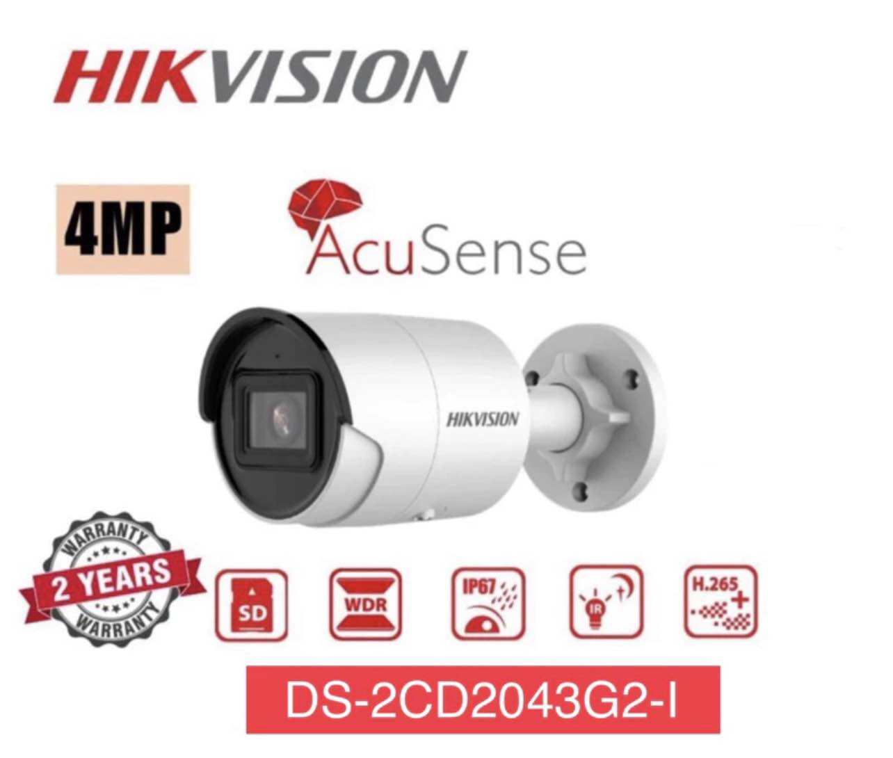 HIKVISION 4MP DS-2CD2043G2-I ACUSENSE FIXED MINI BULLET NETWORK CAMERA (4MM) | Lazada