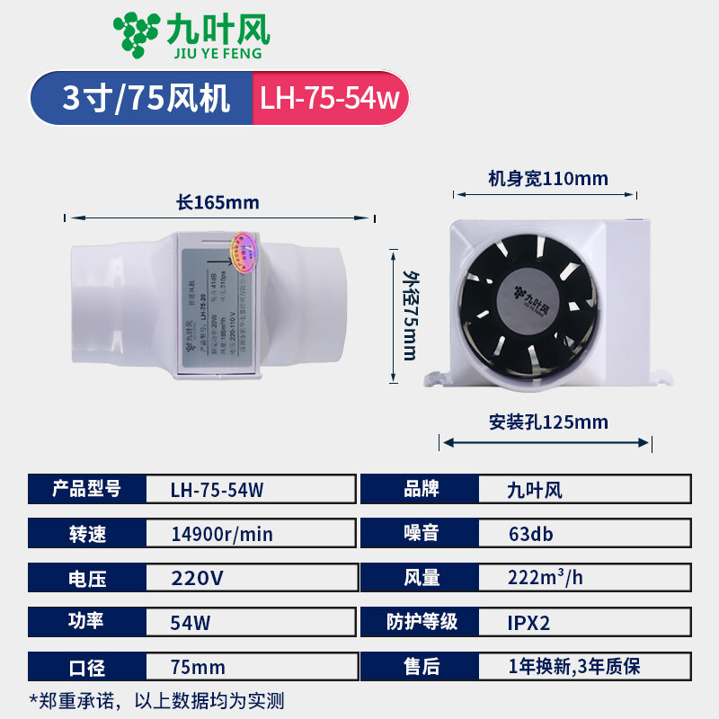 2-Inch Small Strong Exhaust Fan 3-Inch 75 Pipe Ventilator Mini 12v50pvc ...
