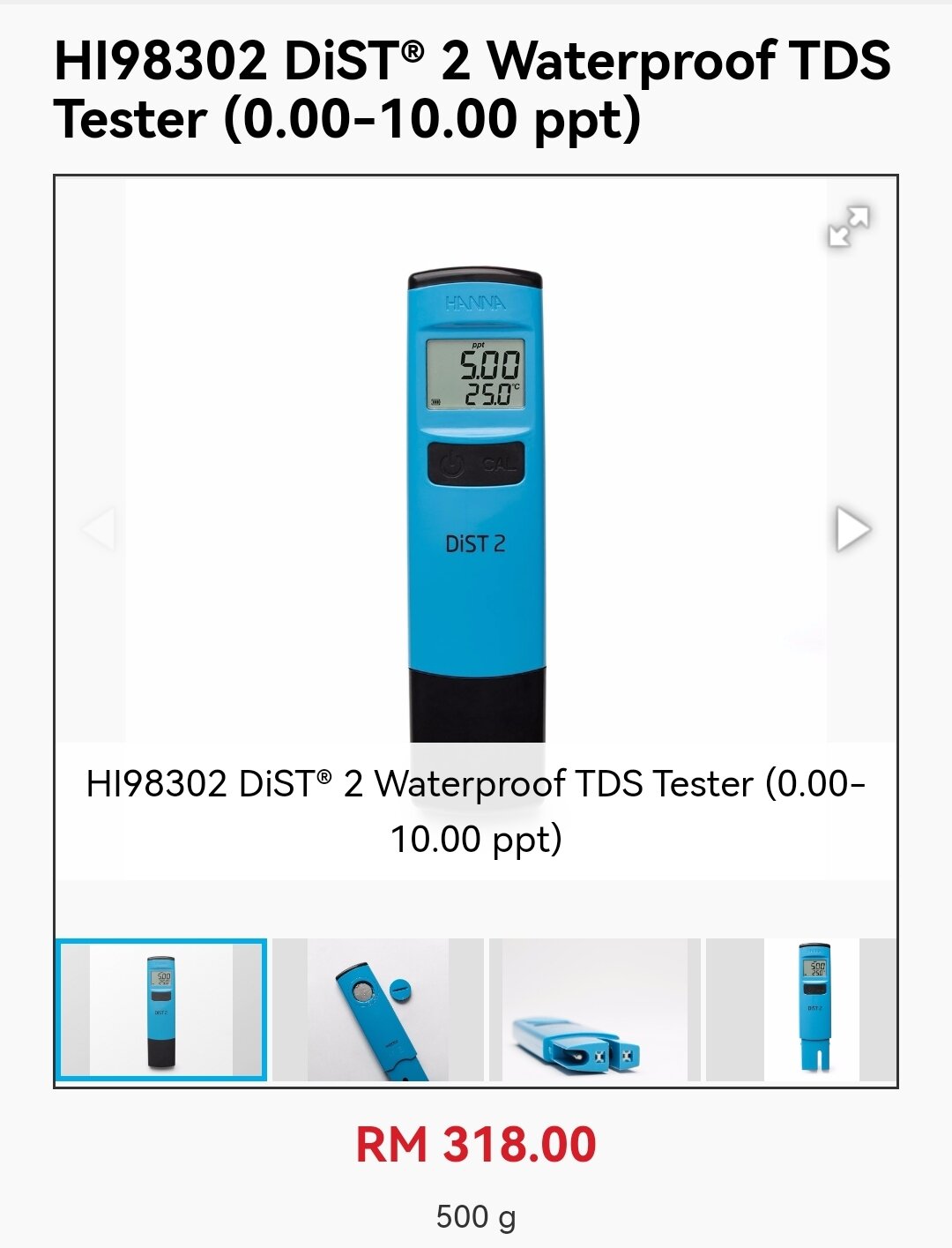 Hanna HI98302 DiST® 2 Waterproof TDS Tester (0.00-10.00 ppt) | Lazada