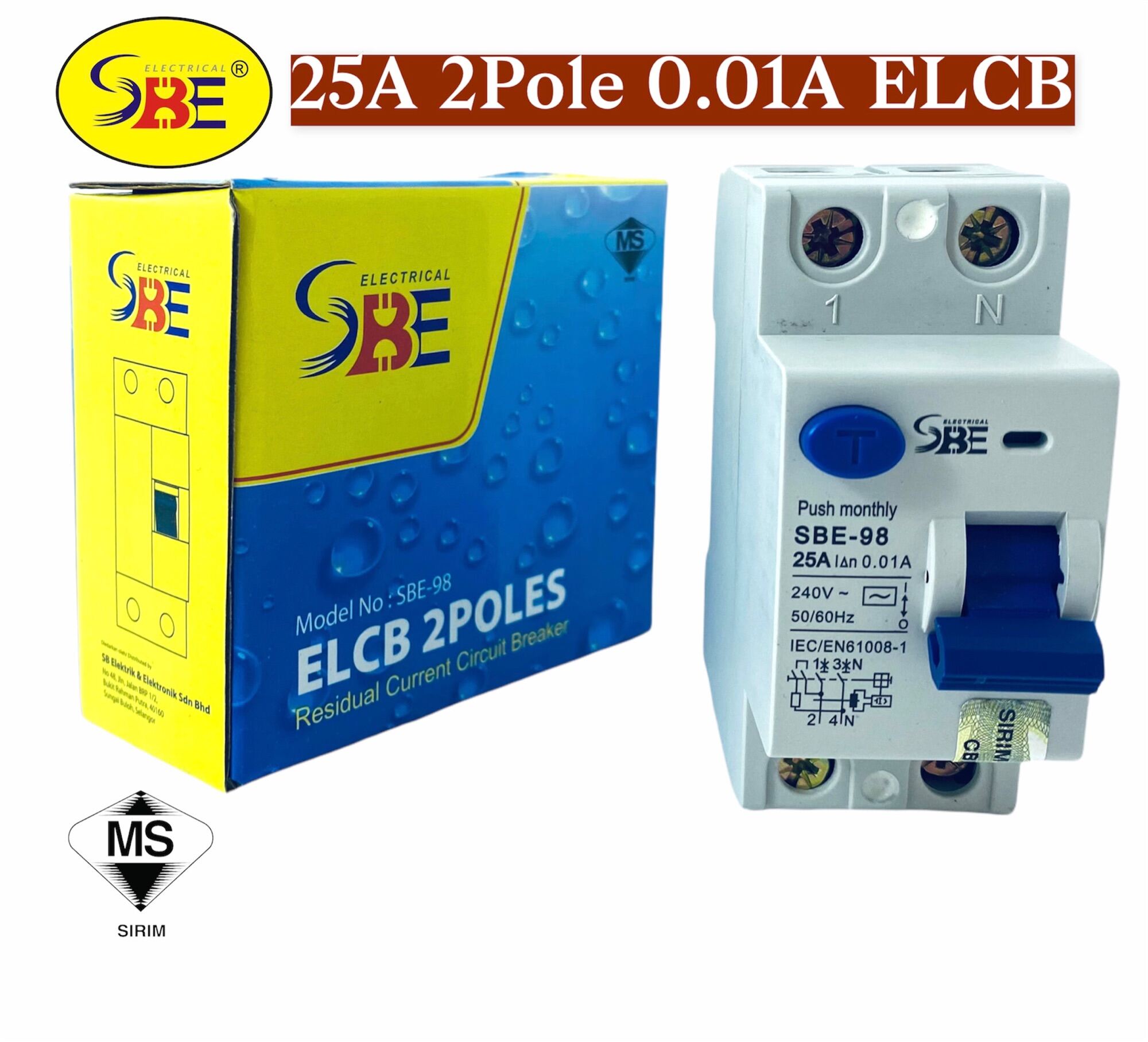 SBE ELCB 2Pole -25A,40A,63A ( 0.01A,0.1A,0.3A,0.03A) SIRIM ELCB ...