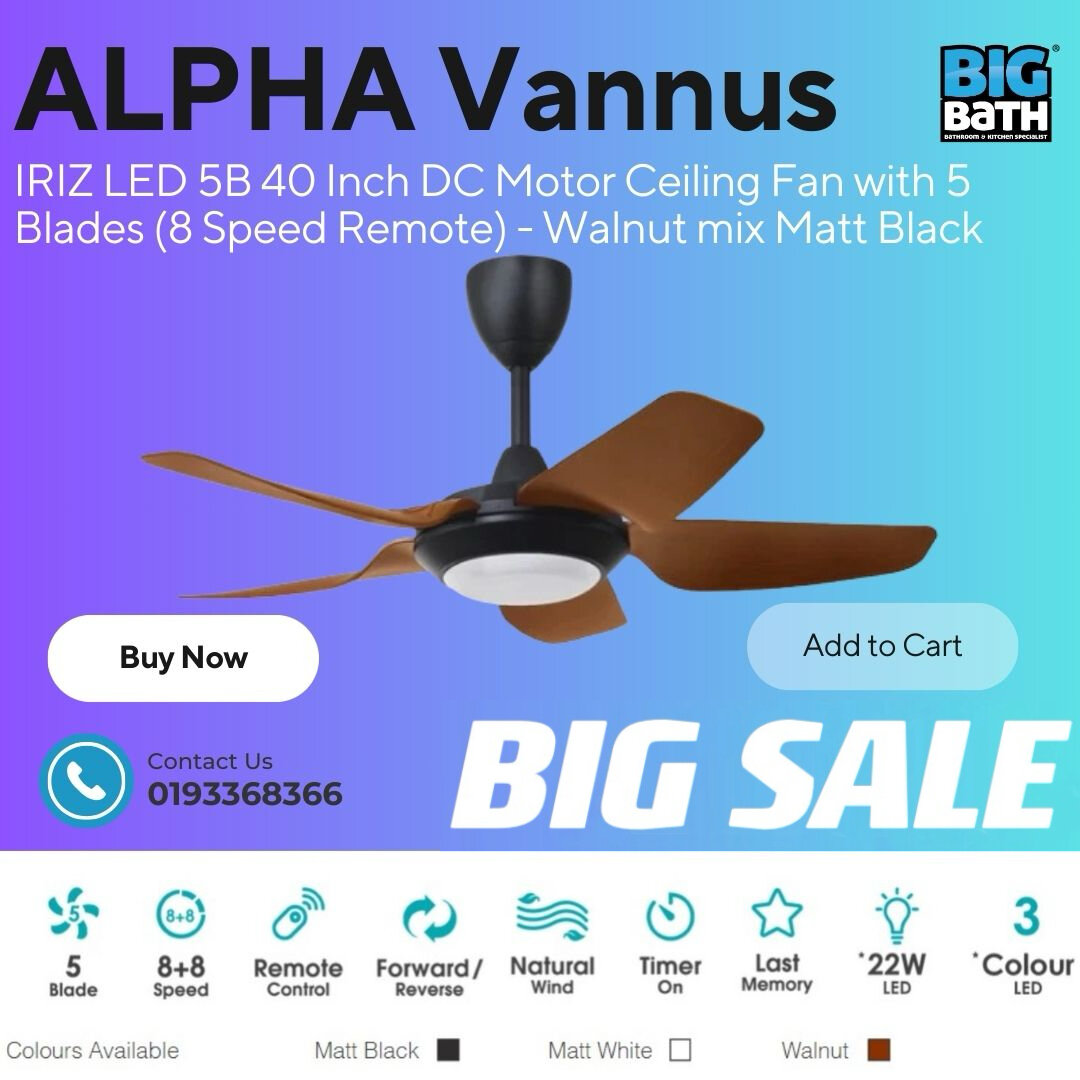ALPHA Vannus - IRIZ LED 5B 40 Inch DC Motor Ceiling Fan with 5 Blades ...