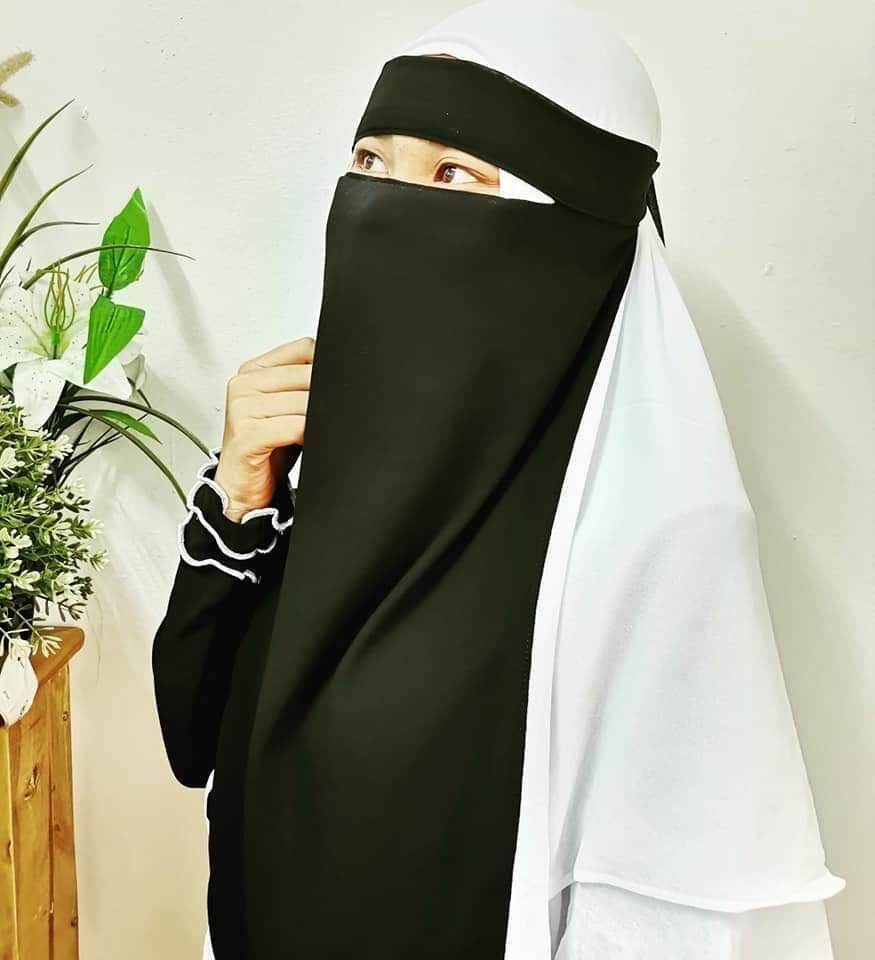 Khimar Putih Labuh Berdagu Moscrepe Awning Scuba/ Tudung Putih Labuh ...