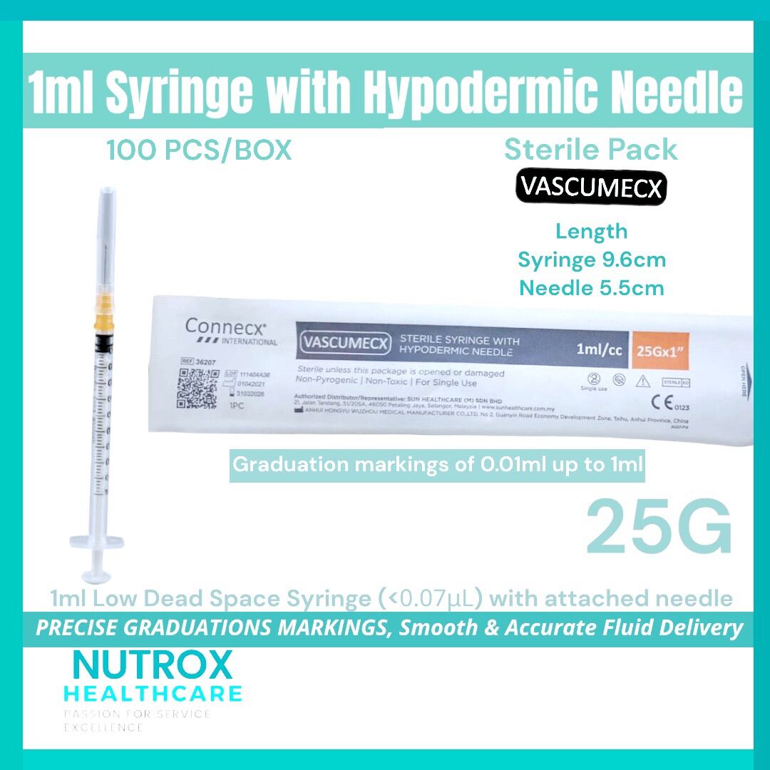 1ml Low Dead Space Sterile Syringe With Hypodermic Needle 25g 100pcsbox Lazada