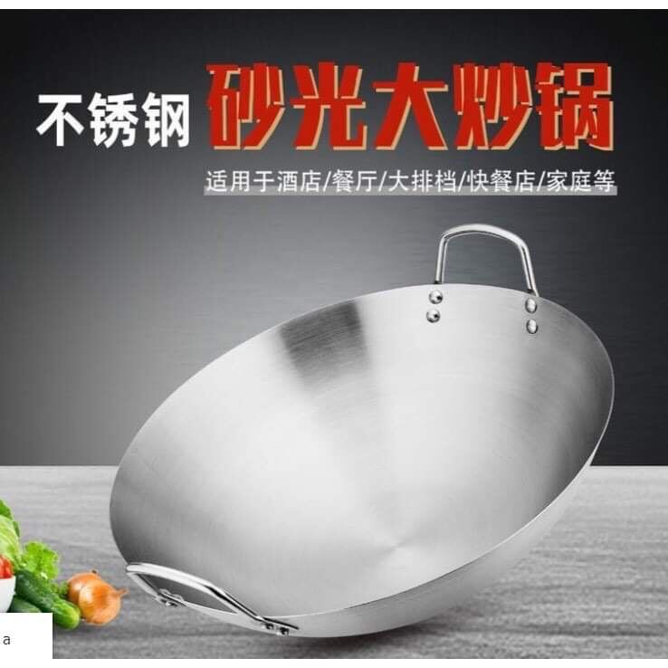 Stainless Steel Wok Double Handle Kuali Fry Pan Stainless Steel ...