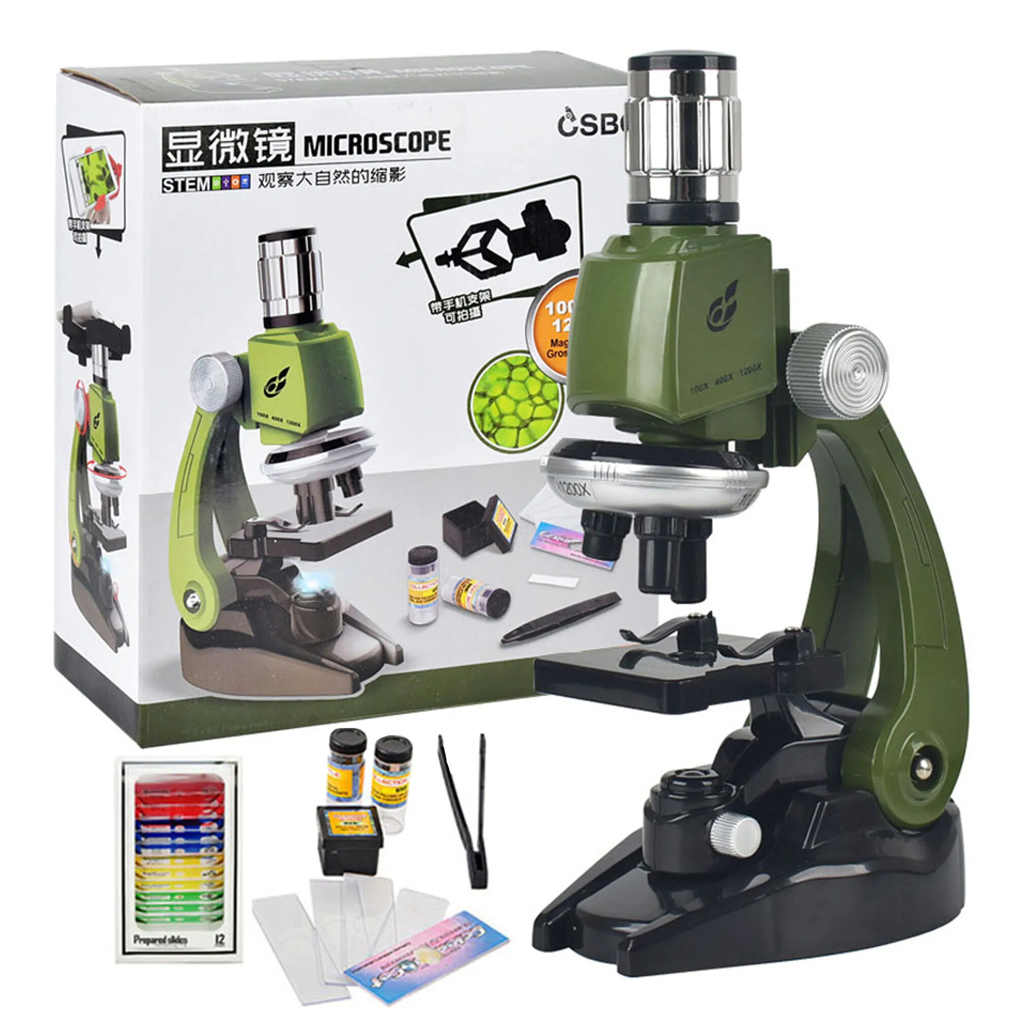 Microscope Kit Lab LED 100X-400X-1200X Biological Microscope Kids ...
