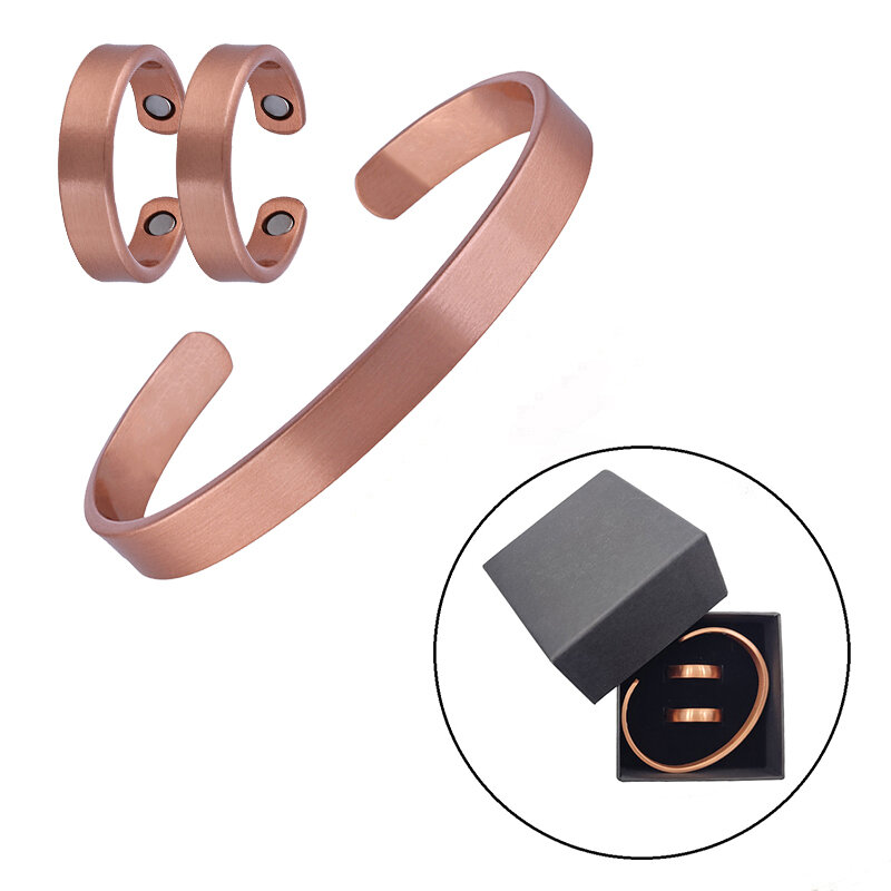 Simple Jewelry Set Pure Copper Bracelet Rings Cuff Magnetic Bangles For ...