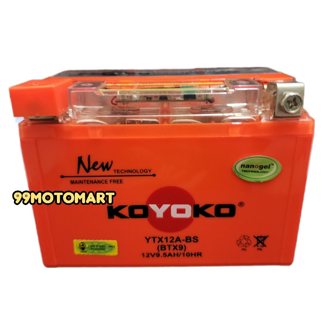 KOYOKO YTX12A-BS (BTX9) 12V9.5AH/10HR MOTORCYCLE BATTERY (NANOGEL ...