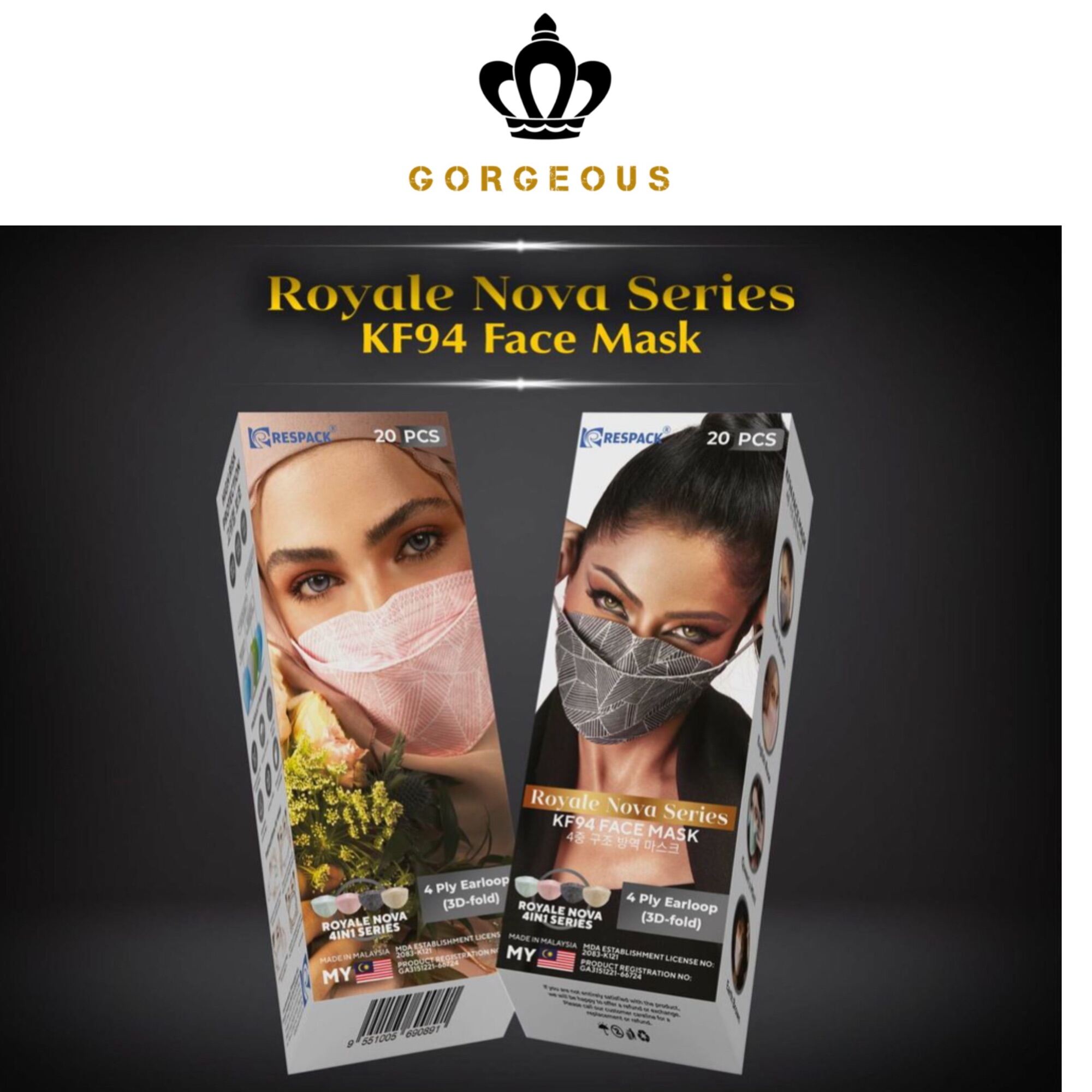 RESPACK KF94 Face Mask Royale Nova Series (4 In 1 Colours) 20pcs | Lazada