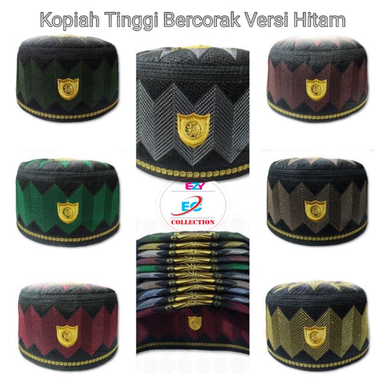 Kopiah tinggi bercorak versi hitam | Lazada