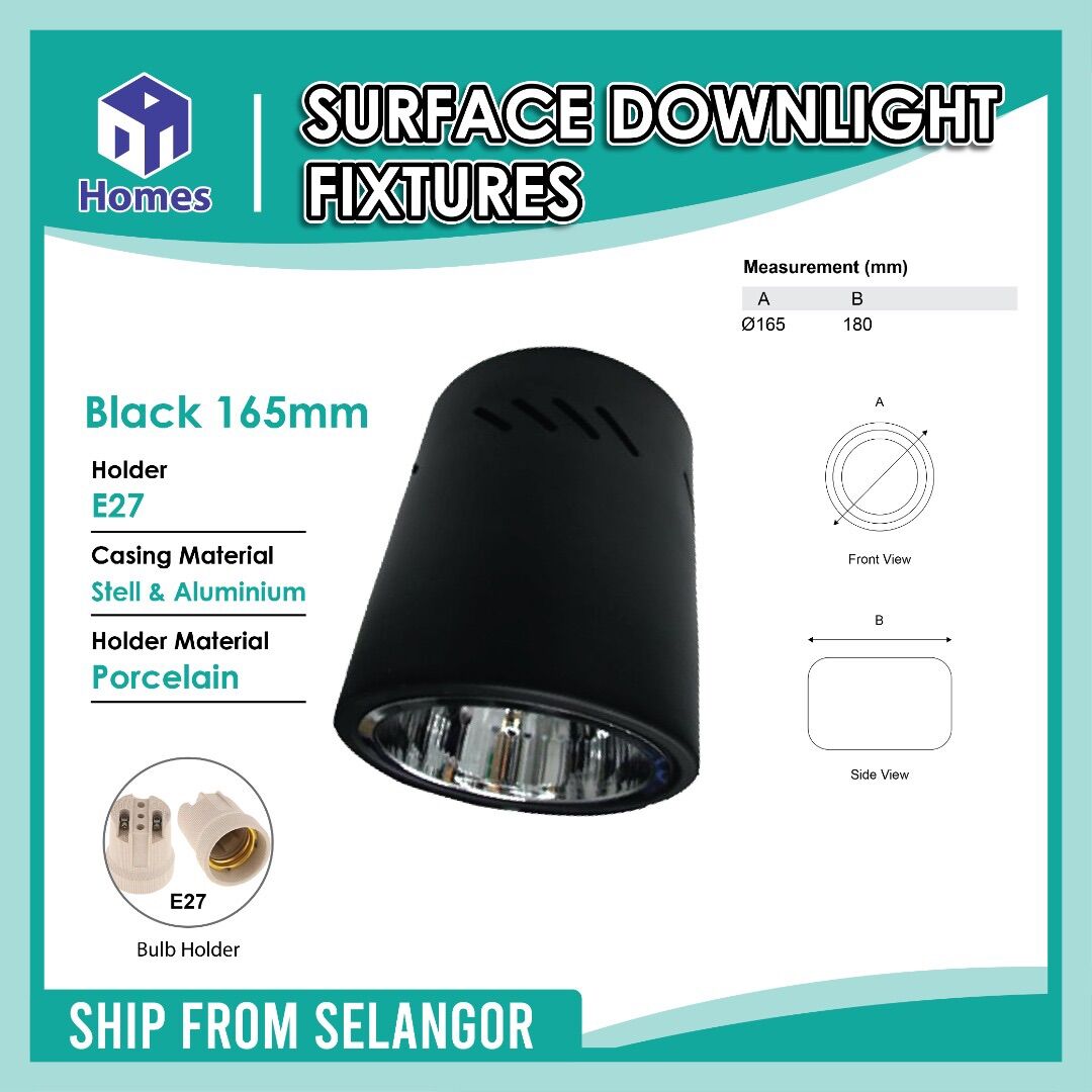 Surface Downlight Casing E27 Milo Tin Down Light 4”/6” / 8" E27 Black ...
