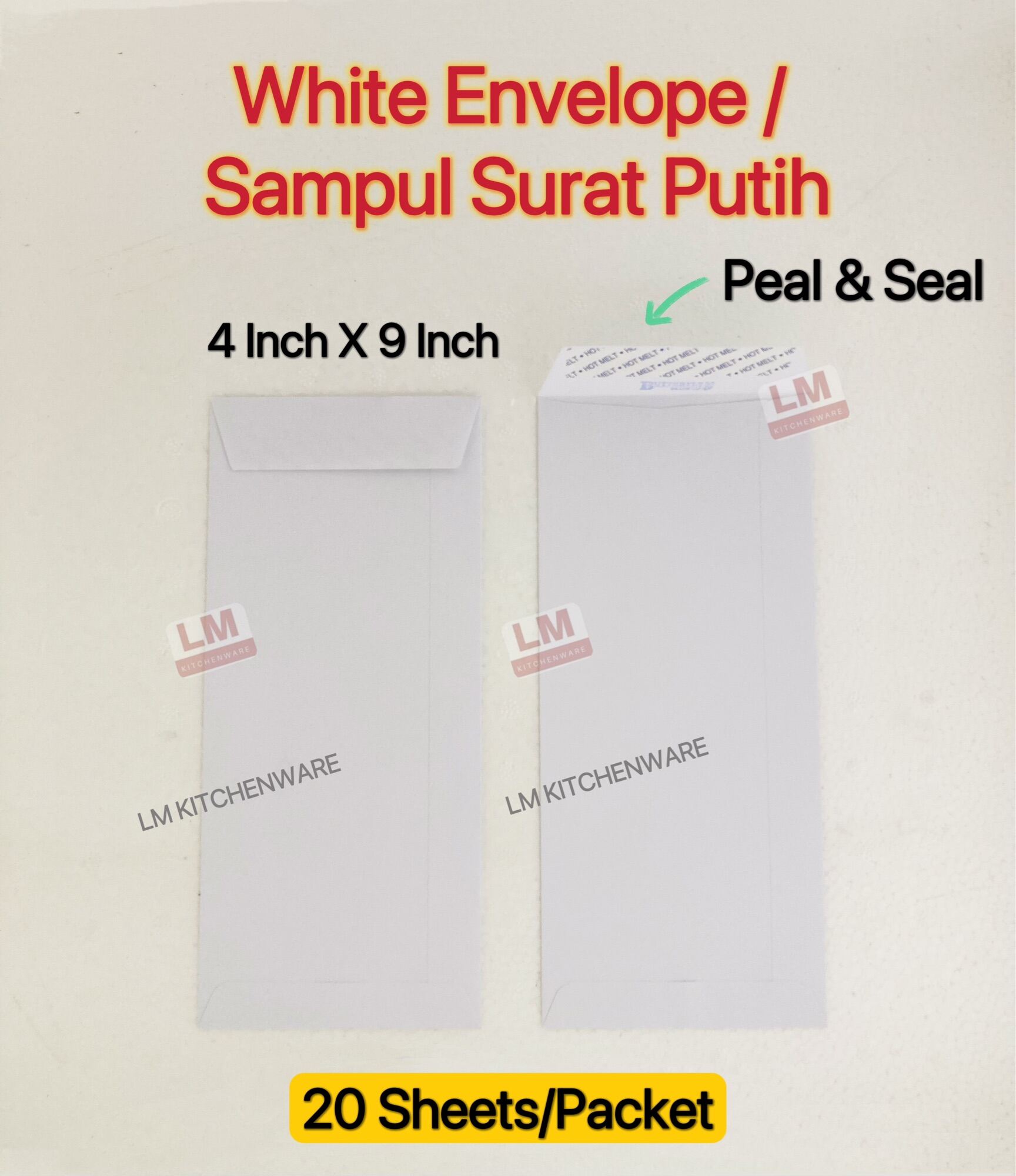 WHITE ENVELOPE / SAMPUL SURAT PUTIH / PEAL & SEAL ENVELOPE PUTIH (4” X ...
