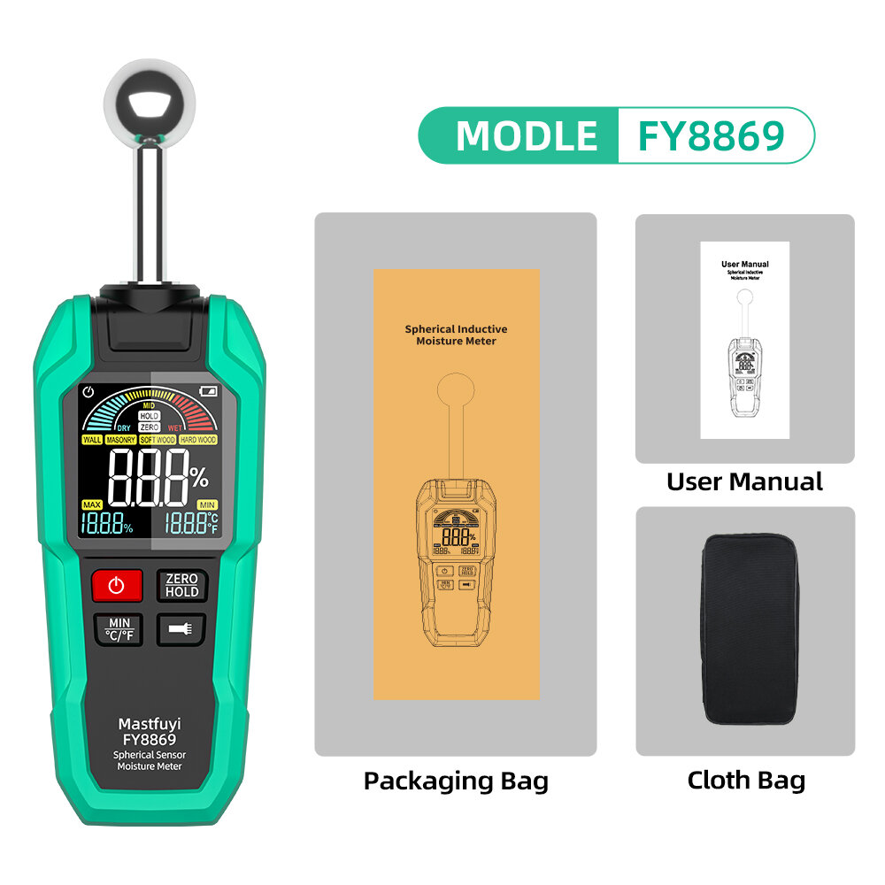MASTFUYI Moisture Meter Non Destructive Spherical Sensor, 40mm Deep ...