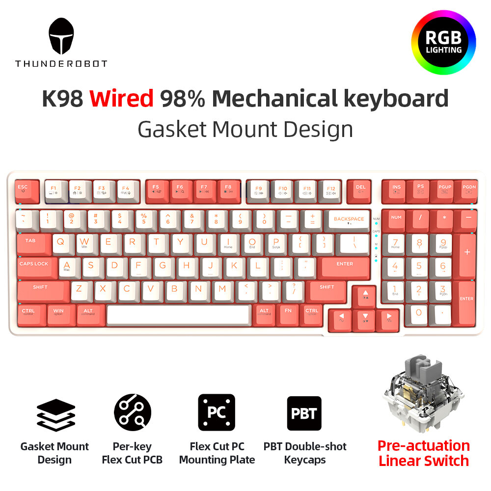 Thunderobot K98 ปะเก็น Mount แป้นพิมพ์เครื่องกล 98% รูปแบบ Tri-Mode แบบ ... Thunderobot K98 ปะเก็น Mount แป้นพิมพ์เครื่องกล 98% รูปแบบ Tri-Mode แบบ ...