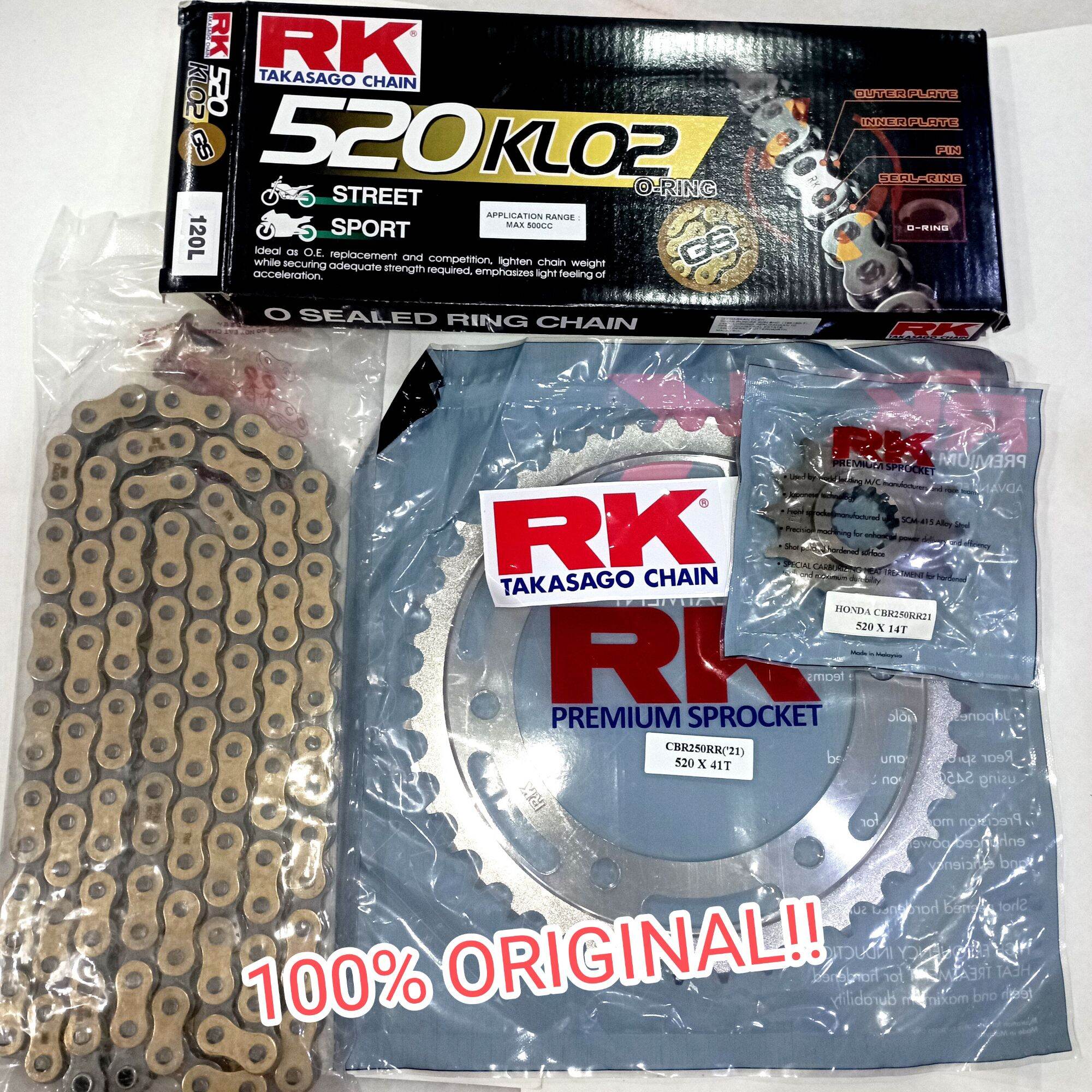 RK Sprocket Set HONDA CBR250RR 2021 RK 520 KLO2 O-Ring Rivet Gold Chain ...