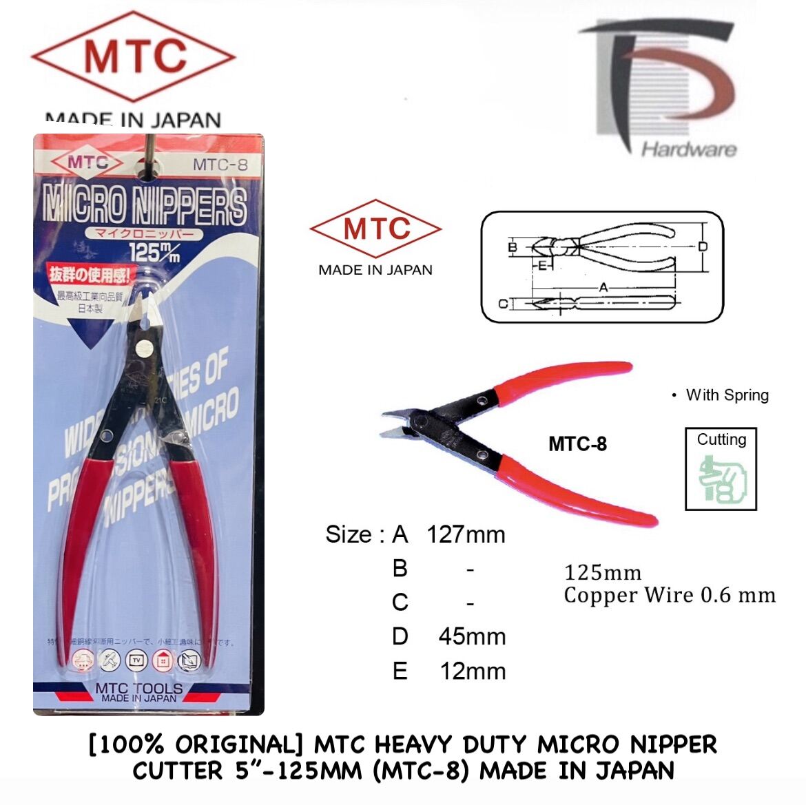 [100% ORIGINAL] MTC HEAVY DUTY MICRO NIPPER CUTTER 5”-125MM (MTC-8) MADE IN JAPAN | Lazada