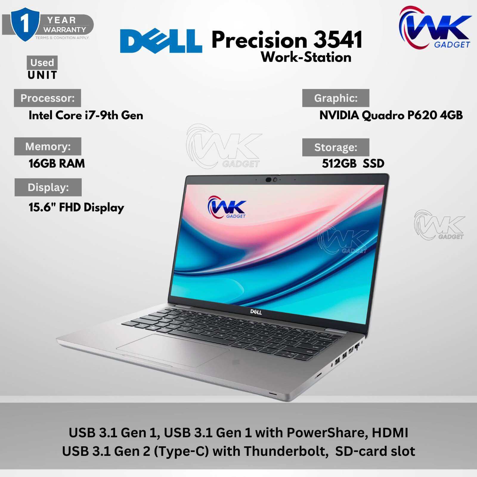 (USED )Dell Precision 3541 Work-Station | Intel Core i7-9th Gen | 16GB ...