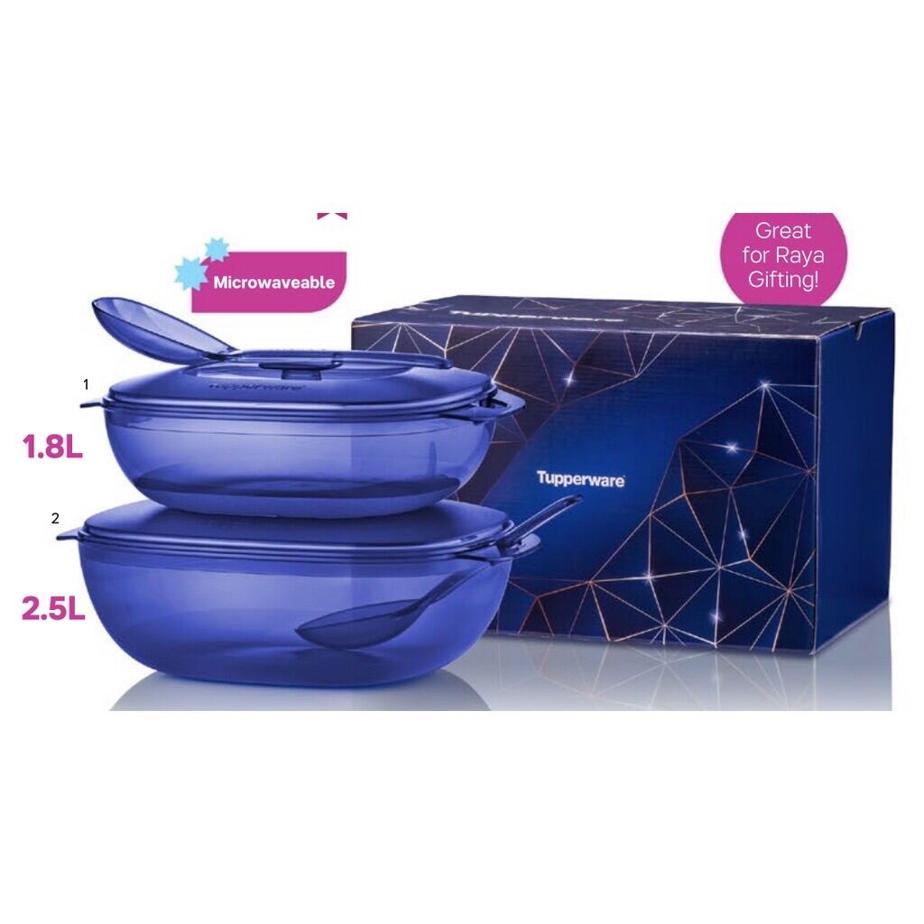 Tupperware Royale Blue Crystalline Serveware Set with Gift Box / Saucy ...