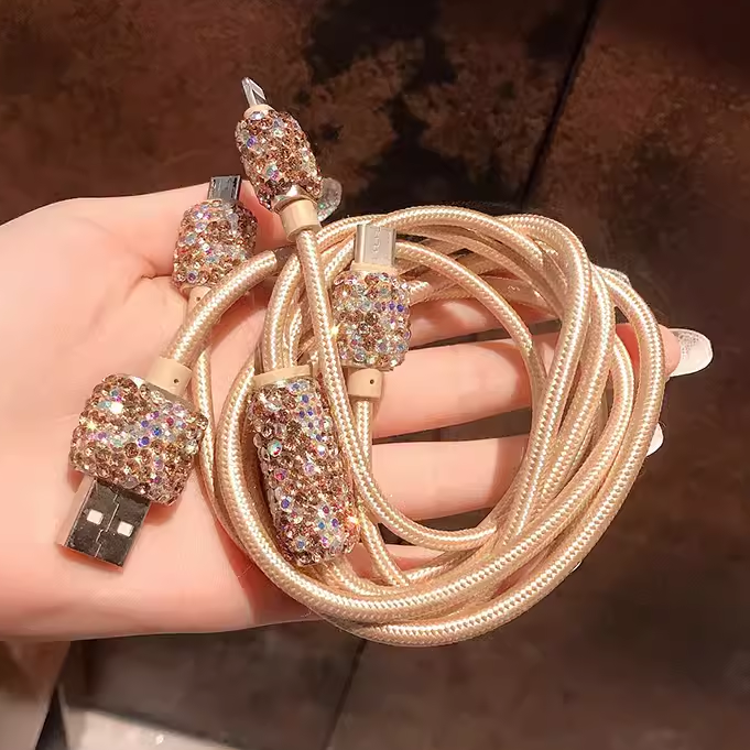 Luxury Rhinestone Mobile Phone Charging Cable Fast Charge Car Mounted ...