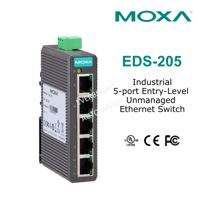 Moxa EDS-205 10/100BaseT(X) Industrial 5-port Entry-Level Unmanaged Ethernet Switch | Lazada