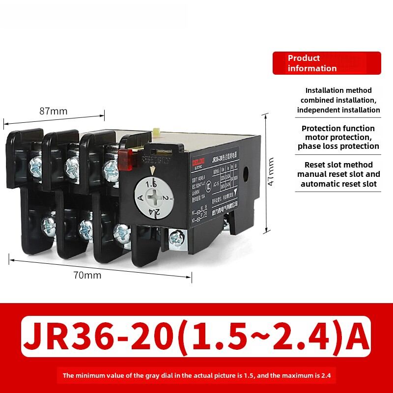 Delixi JR36 Thermal Relay 220V Adjustable Current Overload Protection ...