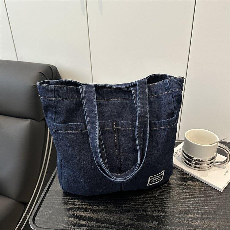 Denim Canvas Tote Bag Women's Large Capacity Commuter Shoulder Bag ...