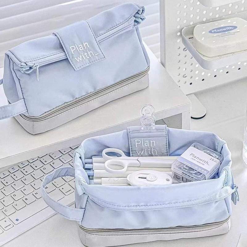 Korean Style Simple Fresh Double Layer Large Capacity Pencil Case Girls ...