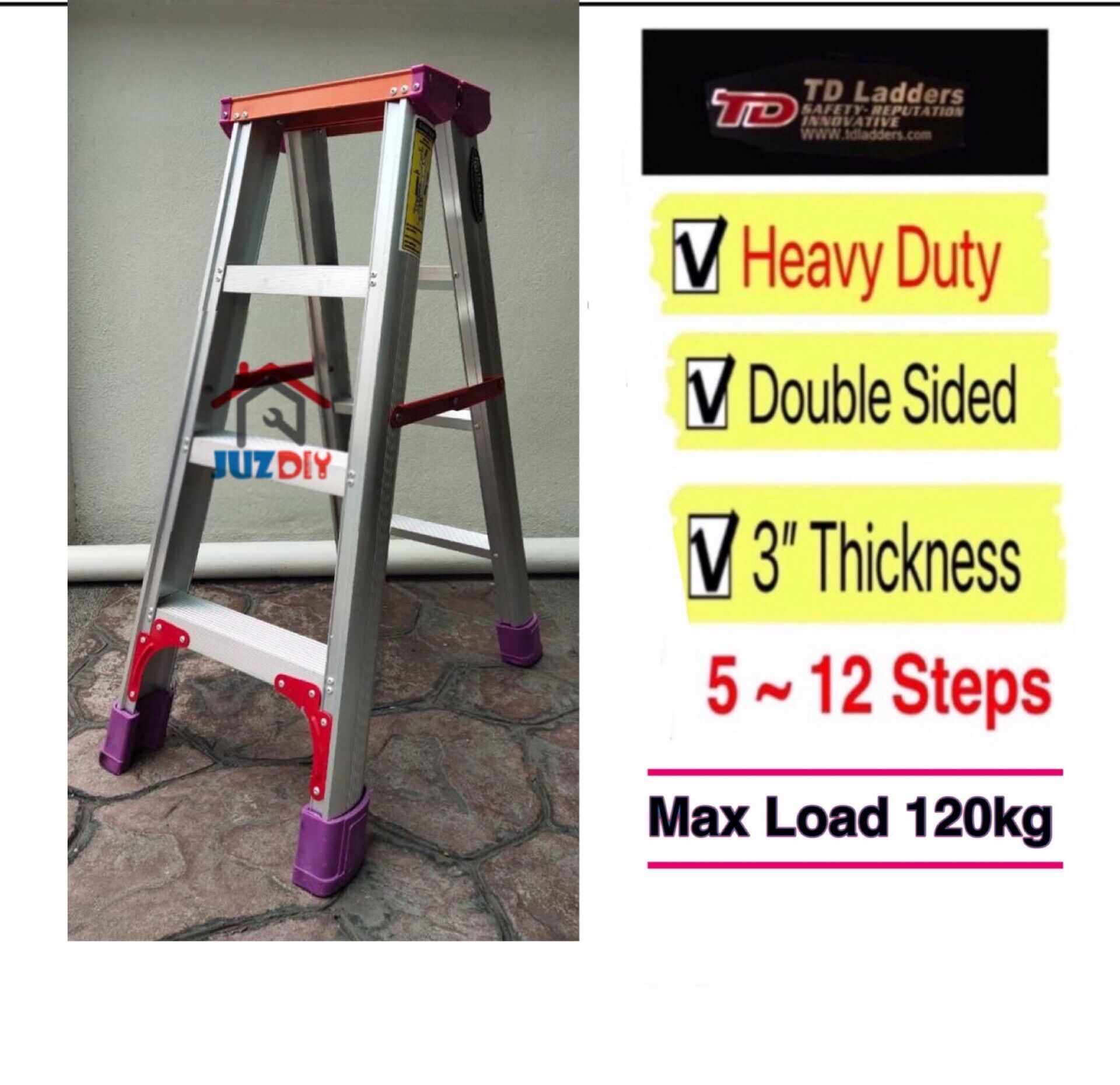 TD 3” Thickness Heavy Duty 9 Steps Double Sided Ladder | Lazada