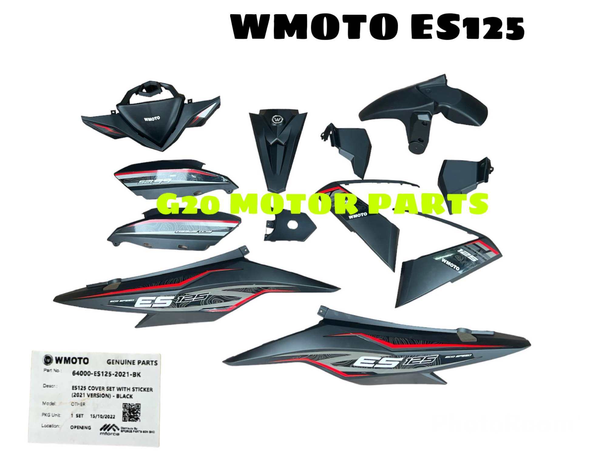 WMOTO ES125 BODY COVER SET WITH STICKER MATT BLACK ORIGINAL | Lazada
