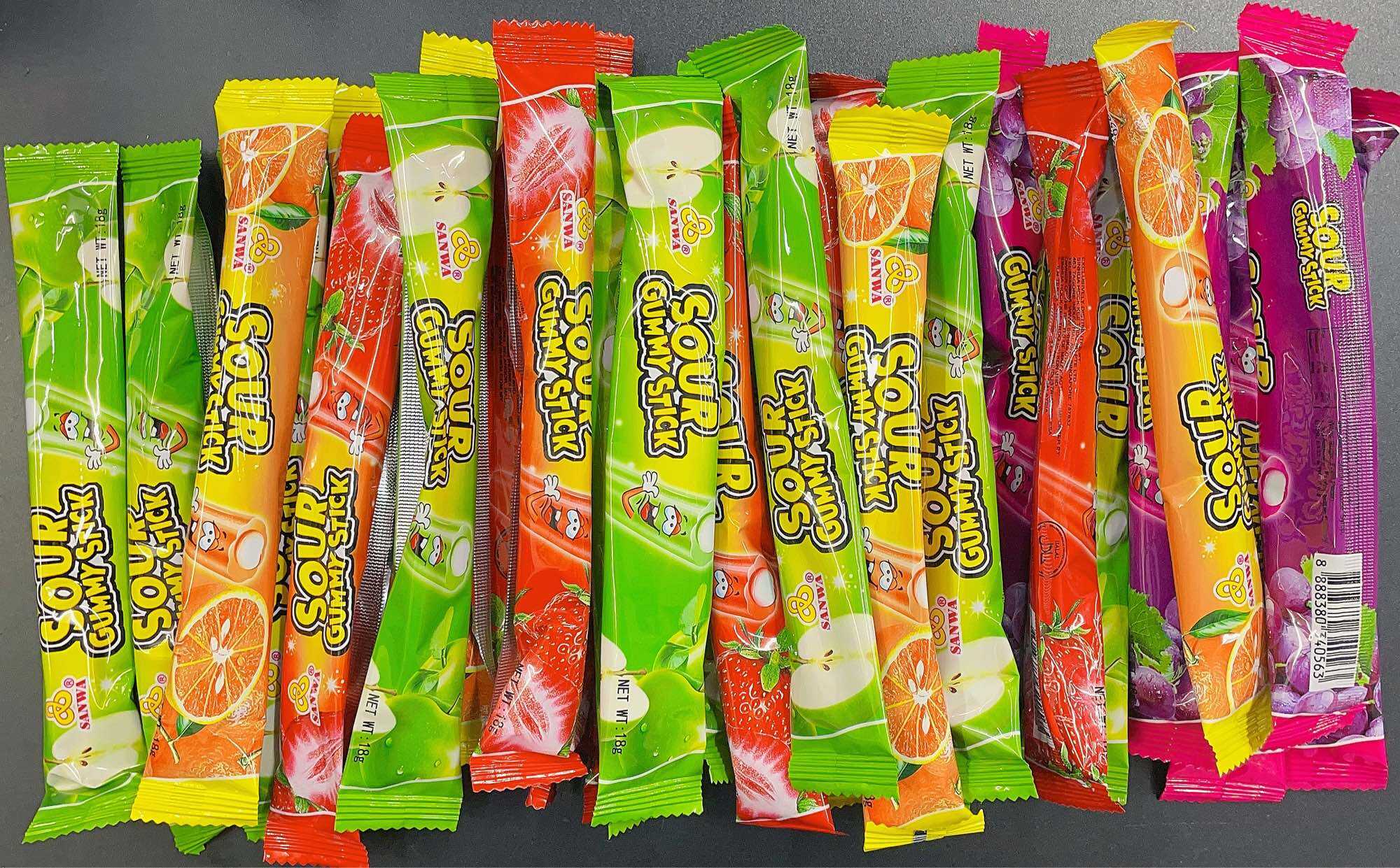 30PCS SANWA SOUR GUMMY STICK CHEWY STICK CANDY MIXED FRUITS FLAVOR ...