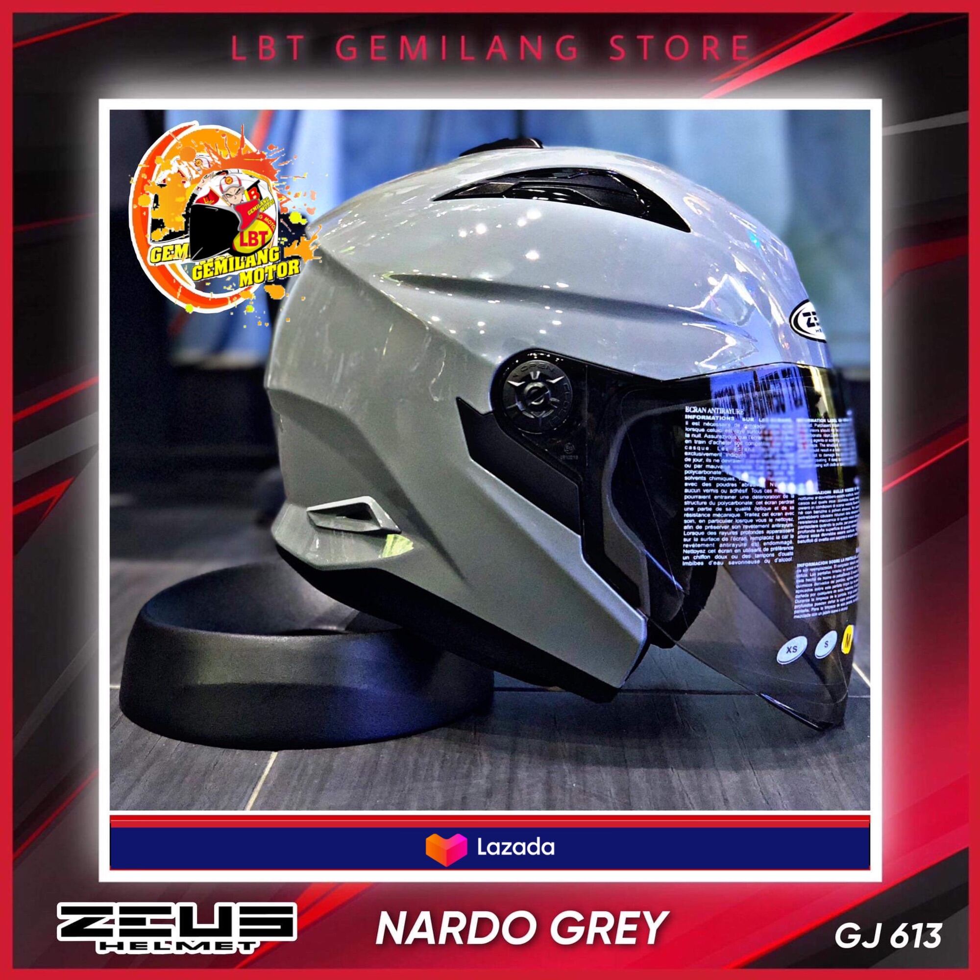 ZEUS Helmets GJ-613 [Nardo Grey] + VISOR SMOKE | Lazada