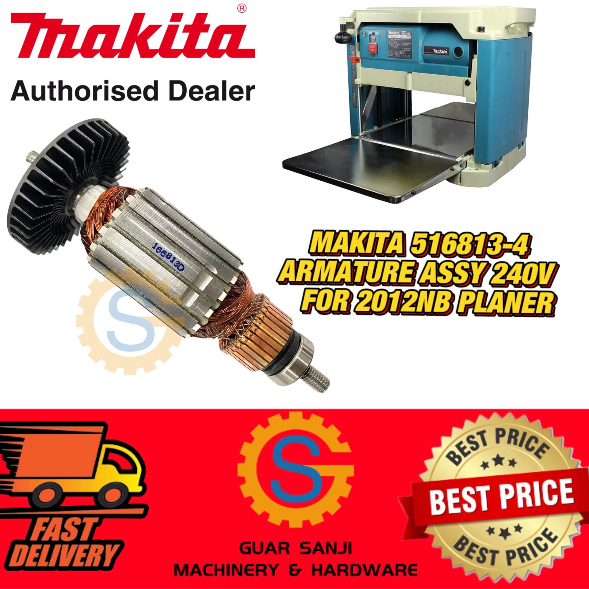 MAKITA 516813-4 ARMATURE ASSY 240V FOR 2012NB PLANER/ 2012NB SPARE PART ...