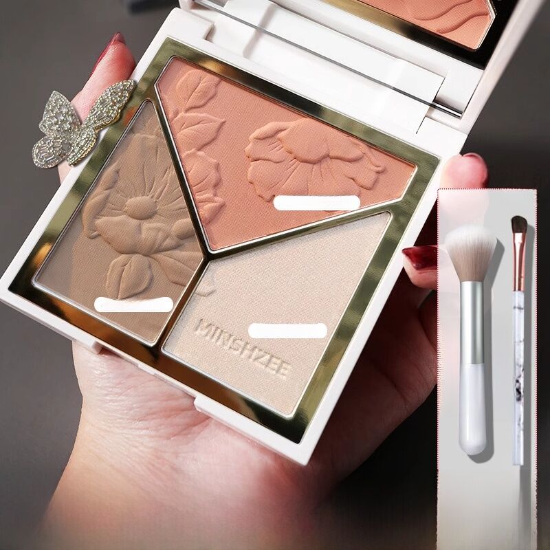 Three-Color Blush Highlighting Contour Palette Matte Shimmer Facial Brightening Shadow Nose Side ...