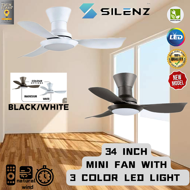 SILENZ MOJO DC Motor 7 Speeds with remote control Ceiling Fan 34inch 3 ...