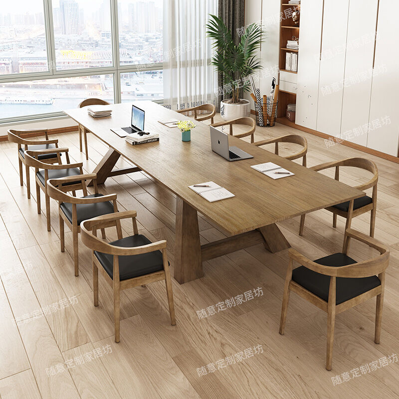 Minimalist Solid Wood Large Conference Table Long Table Modern Office ...