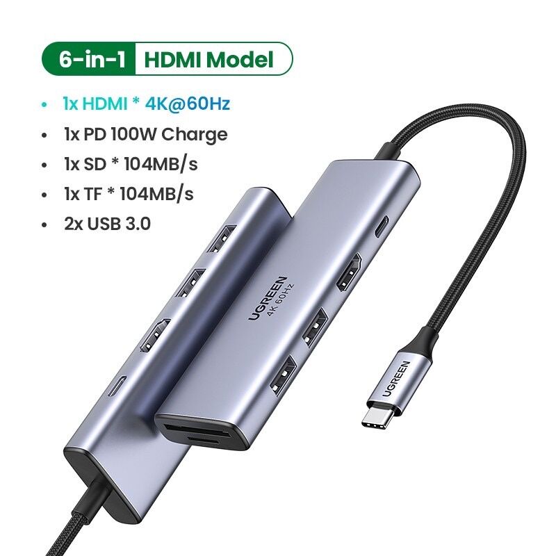 UGREEN 60384 USB C Hub 6 in 1 PD Charge Dongle Adapter Converter 4K 60 Hz HDMI Output Type C ...
