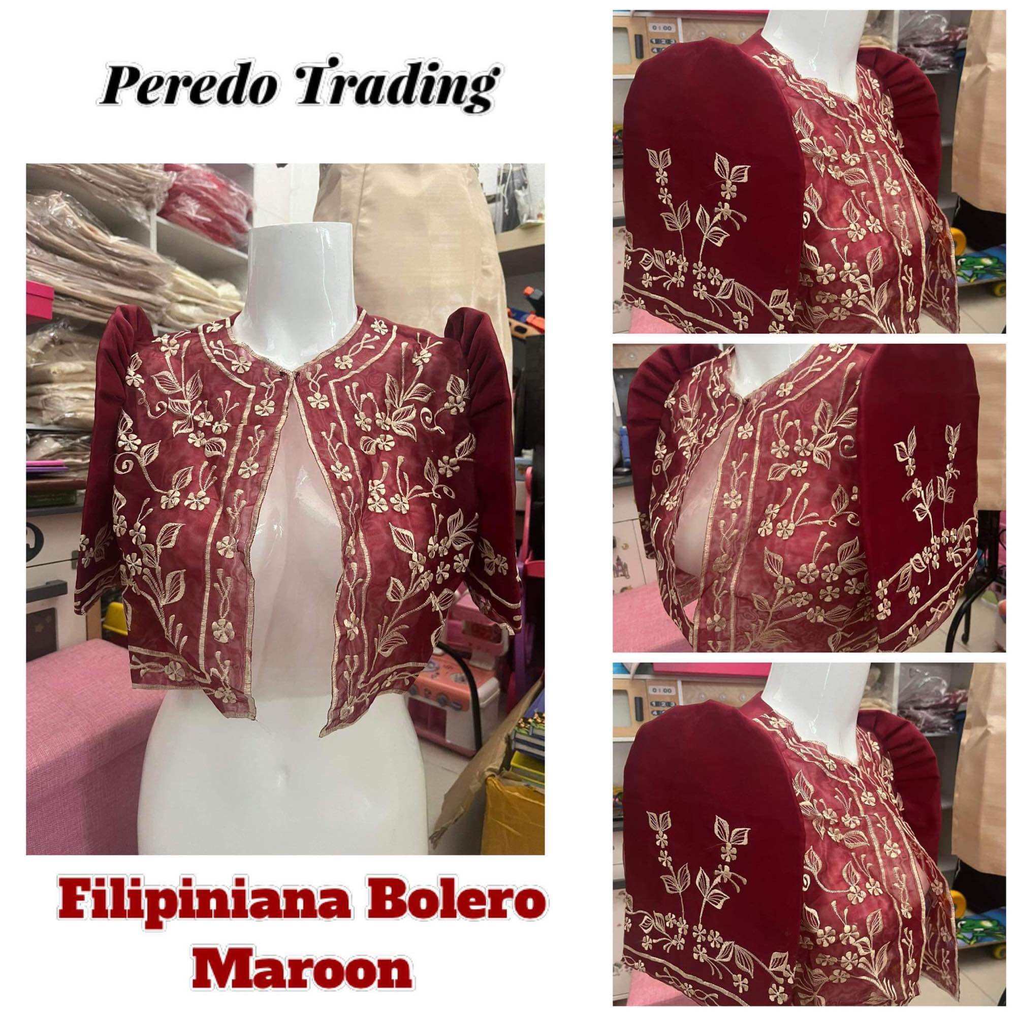 Bolero Blouse Filipiniana with Maria Clara Sleeve Maroon with ...