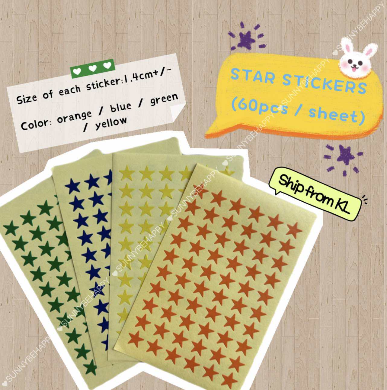 60pcs / sheet Star Stickers | Orange Star Stickers | Green Star ...