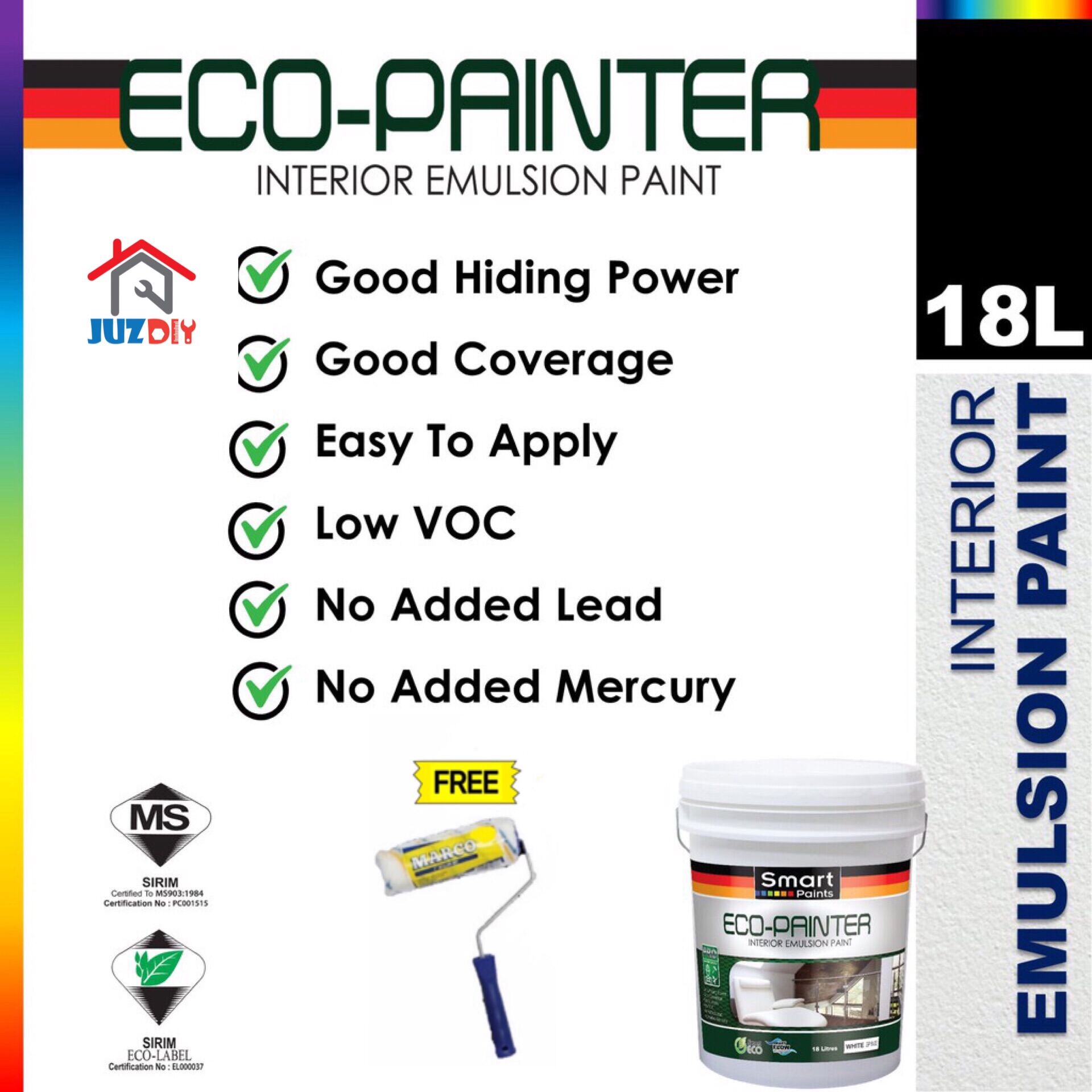 Smart Paint Eco Painter 18L White # Low VOC # Interior Wall Paint | Lazada