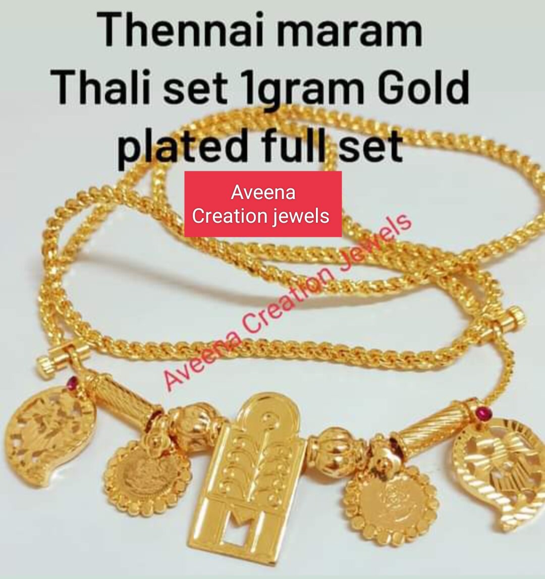 🧿SALe Gold Plated Thennai Thali full set with Chain "30inch 🚫 916 with ...