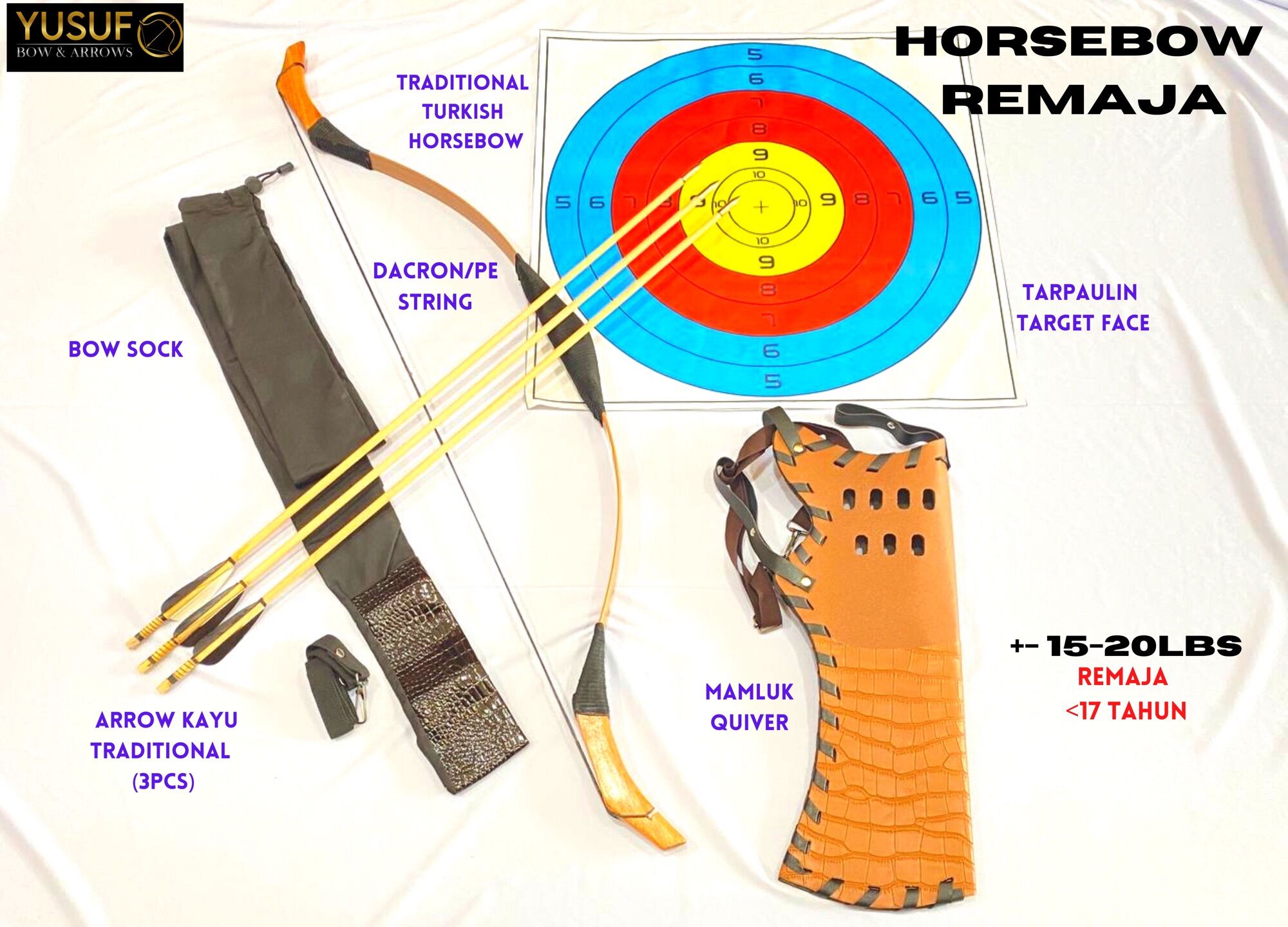 YUSUF Horsebow Remaja Beginner Traditional Archery Set Recurve Panah ...