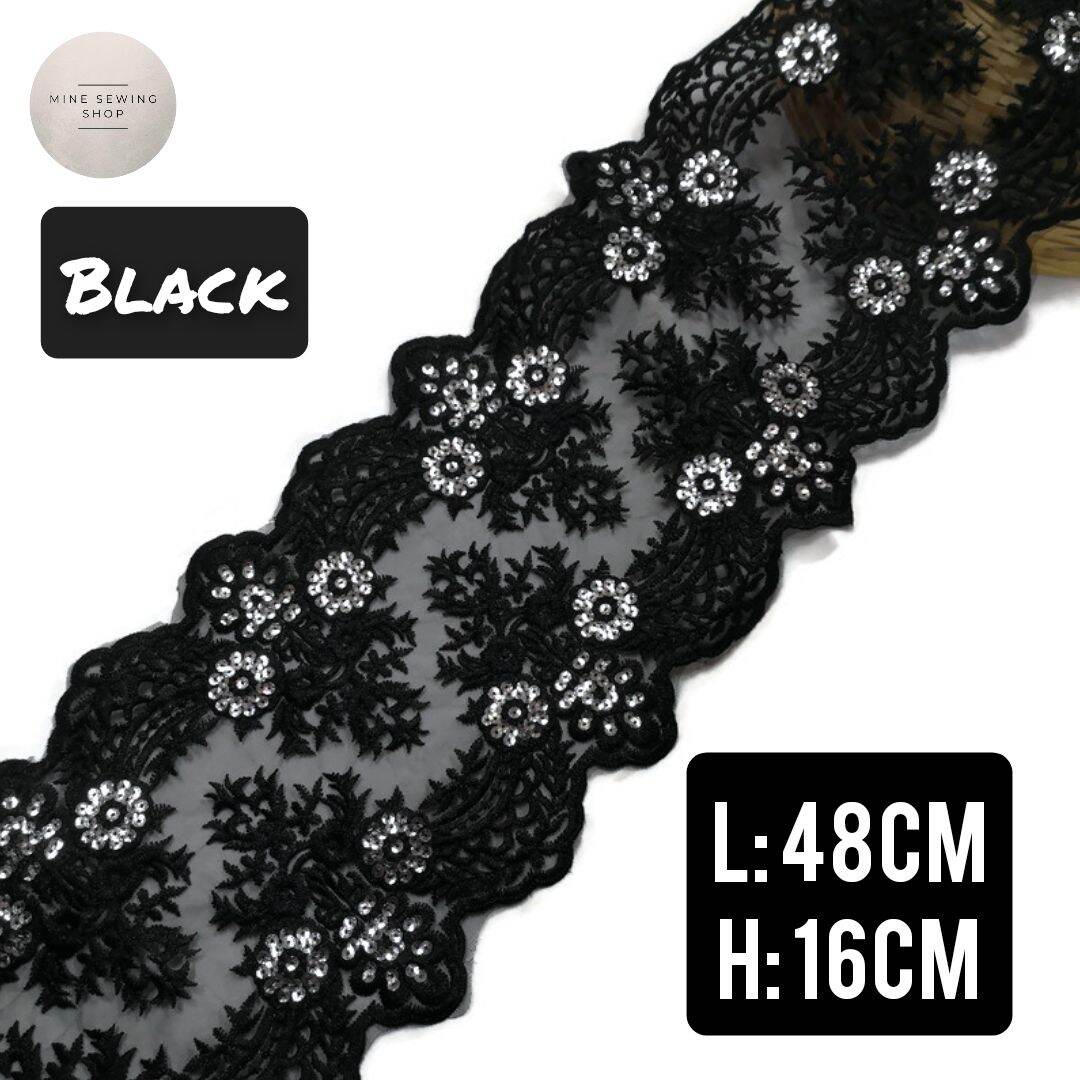 L17 Double-sided Border Lace with Sequins/ Double layer Boader Lace ...