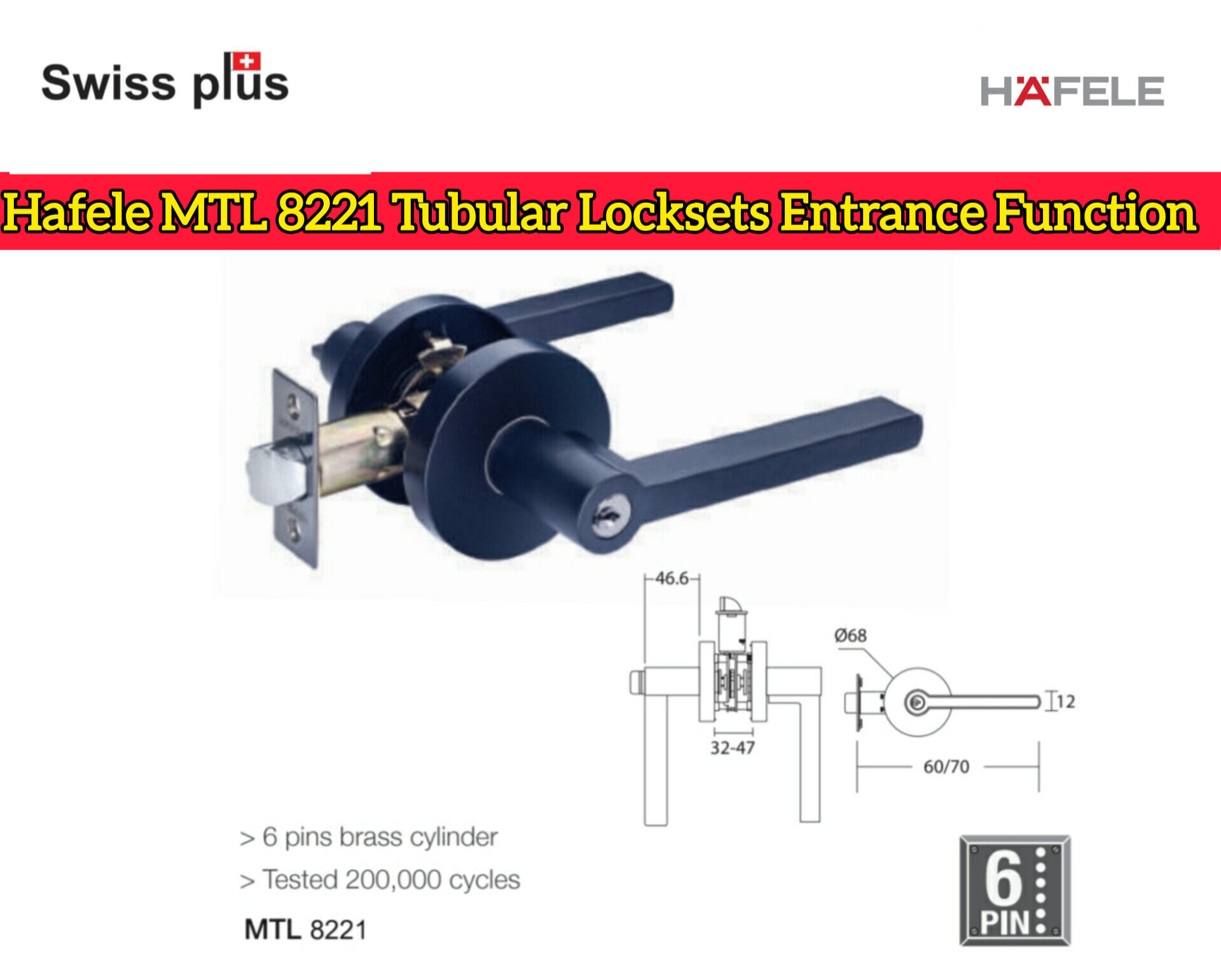 Hafele MTL 8221 Tubular Lockets Entrance Function Black | Lazada