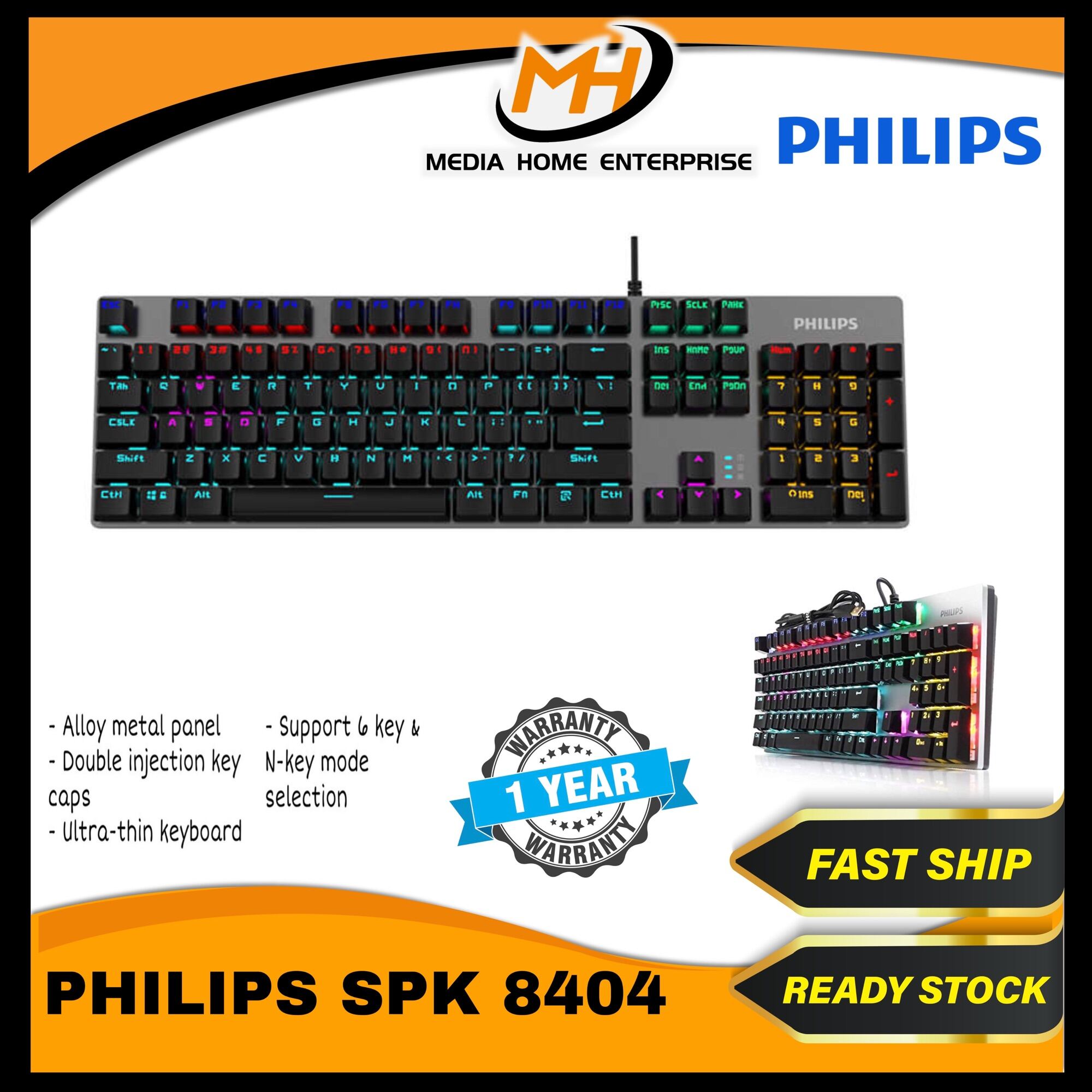 Philips Wired Gaming Mechanical Keyboard SPK8404 - Rainbow backlit ...