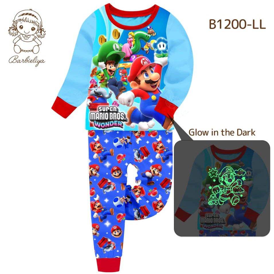 Barbieliya Pyjamas MARIO Kids Baju Tidur Glow in The Dark Sleepwear ...