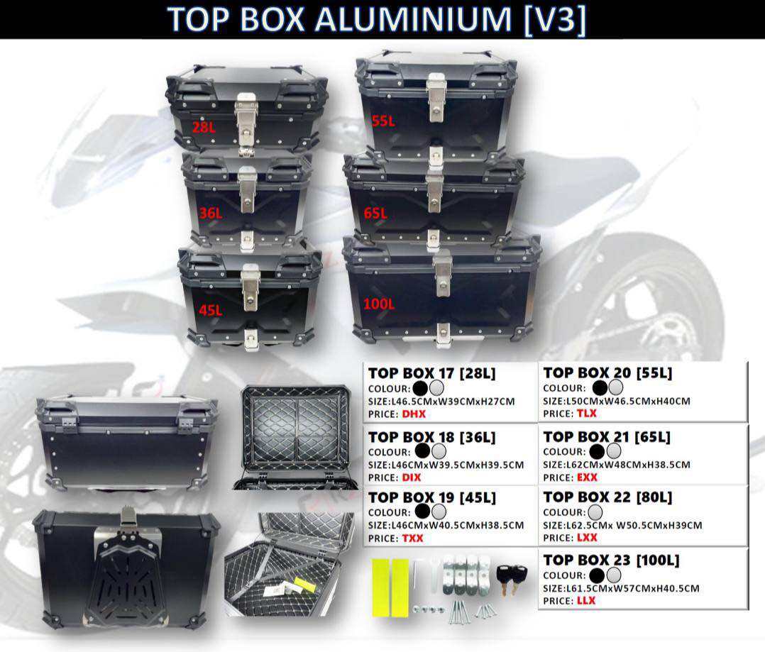 TOP BOX ALUMINIUM🔥VERSION 2 X-SERIES 2021 & VERSION 1 🔥 22L / 35L / 45L / 55L / 65L / 85L | Lazada