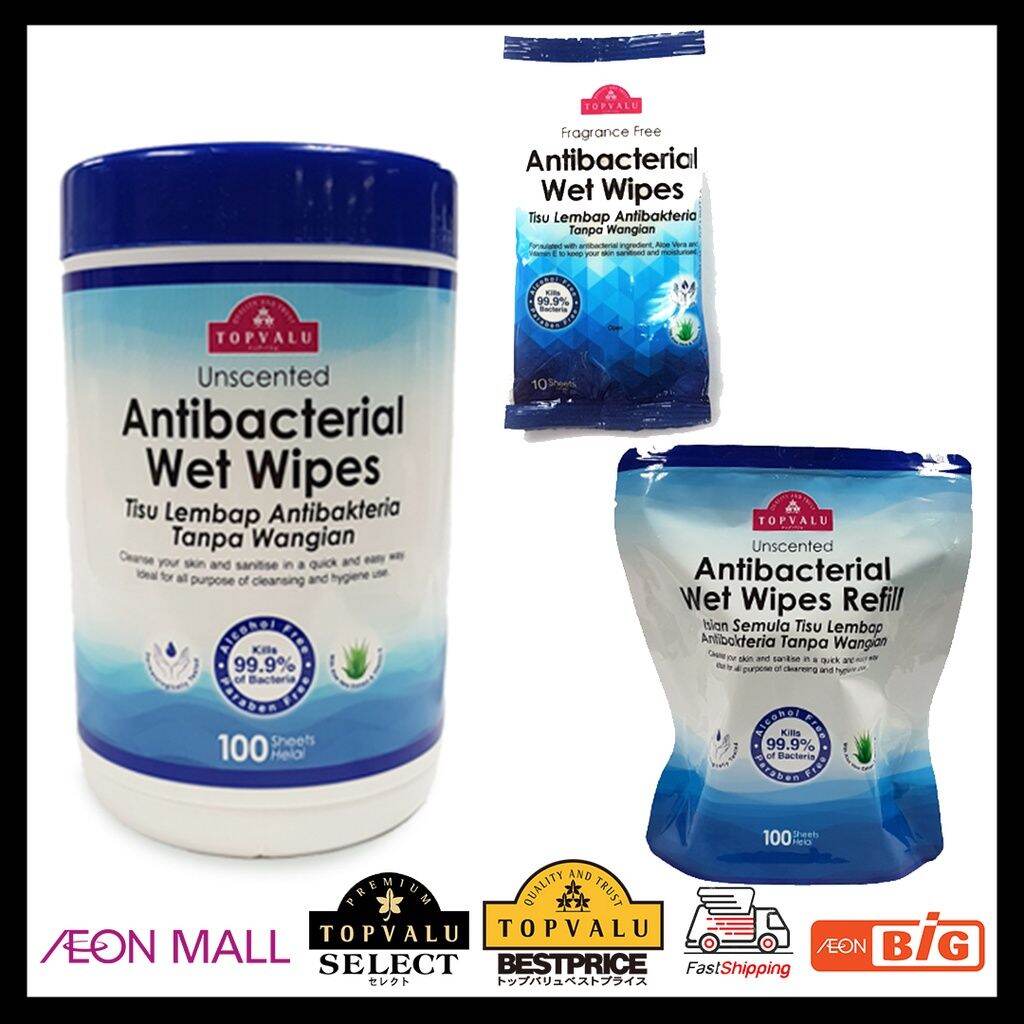 Antibacterial Wet Wipes (Canister) READY STOCK TOPVALU Unscented Antibacterial Wet Wipes 100 ...