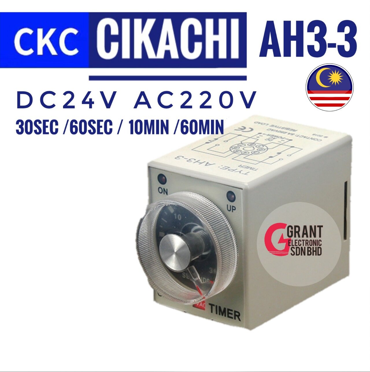 CKC AH3-3 Timer Relay AC220V DC24V 1S 30S 60S 10Min 60Min Electronic Type Delay Timing 8Pins ...