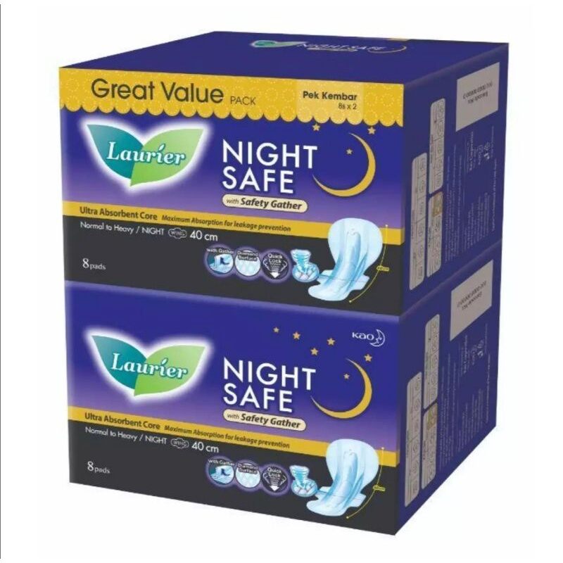 Laurier Night Safe Gather Wing 40cm (16s) Disposable Sanitary Pad Tuala ...