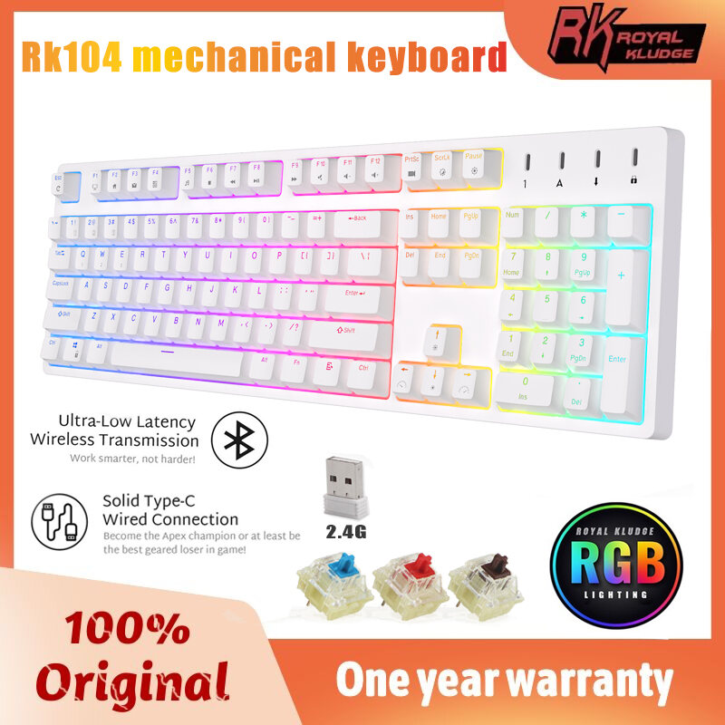 RK104 Royal Kludge Tri-Mode คีย์บอร์ดแบบกลไก104 100% คีย์ไฟ RGB Backlit ...